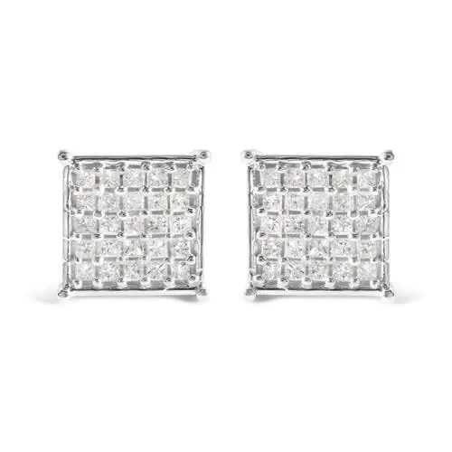 HAUS OF BRILLIANCE 10k Gold 0.75 Cttw Princess Diamond Stud Earrings - White