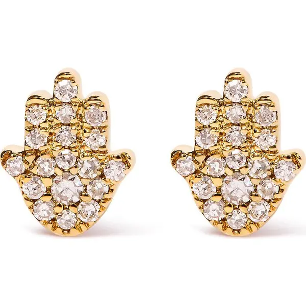 HAUS OF BRILLIANCE 10k Gold Diamond Hamsa Stud Earrings - Yellow