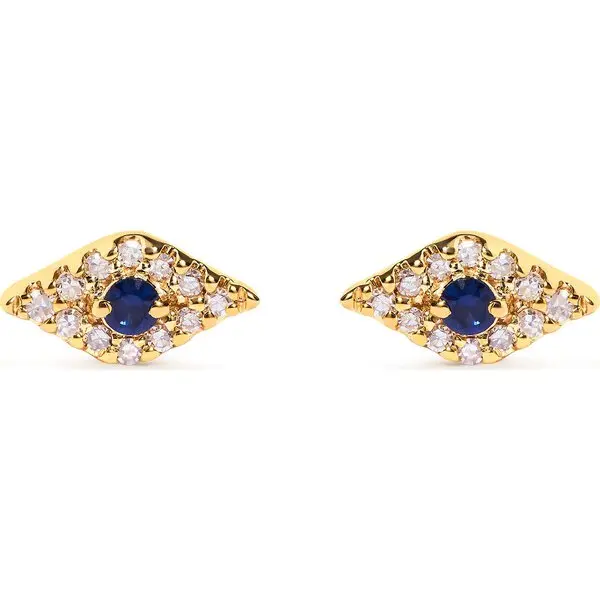 HAUS OF BRILLIANCE 10k Gold Sapphire And Diamond Evil Eye Stud Earring - Yellow
