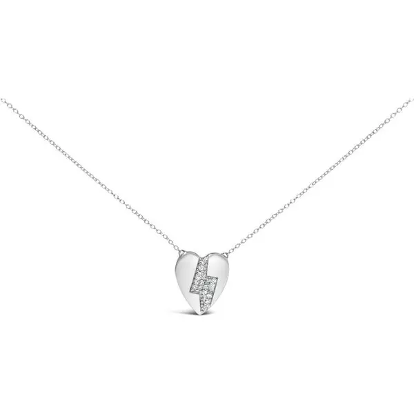 HAUS OF BRILLIANCE 925 Sterling Silver Diamond Heart And Lightning Bolt Pendant Necklace - White