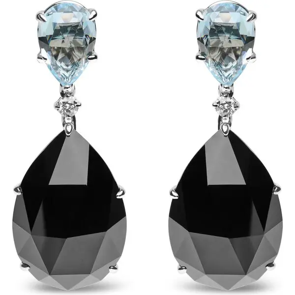 HAUS OF BRILLIANCE 18k Gold Diamond, Topaz & Onyx Dangle Earrings - White