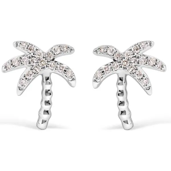 HAUS OF BRILLIANCE 10k Gold Diamond Palm Tree Stud Earrings - White