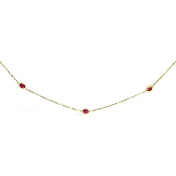 HAUS OF BRILLIANCE 14k Gold Ruby Station Necklace - Yellow