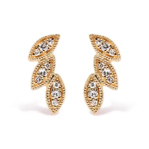 HAUS OF BRILLIANCE 10k Gold 1/10 Cttw Diamond Leaf Stud Earrings - Yellow