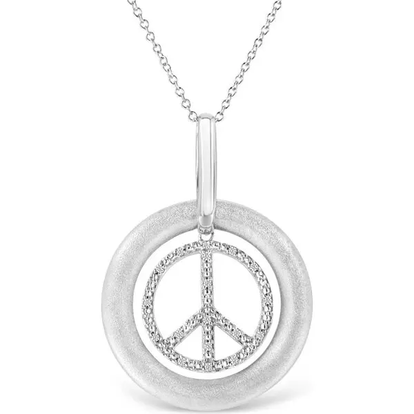 HAUS OF BRILLIANCE Diamond Accent Peace Sign Pendant Necklace - White