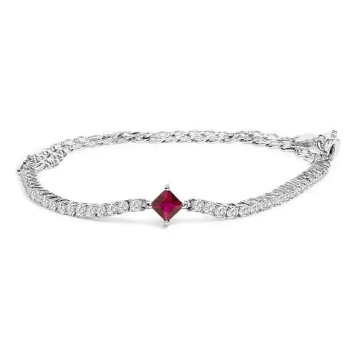 HAUS OF BRILLIANCE 925 Sterling Silver Ruby And Sapphire Tennis Bracelet - White