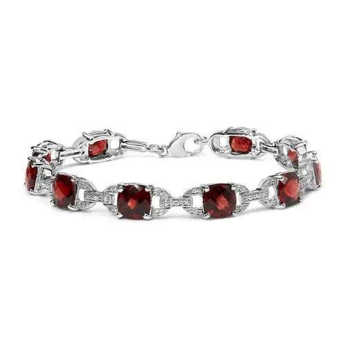 HAUS OF BRILLIANCE Silver Garnet And Diamond Tennis Bracelet - White