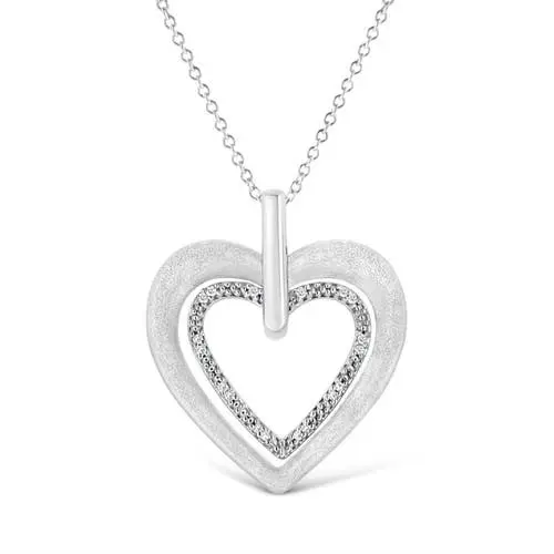 HAUS OF BRILLIANCE 925 Sterling Silver Diamond Double Heart Pendant Necklace - White