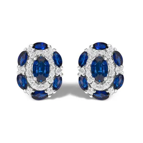 HAUS OF BRILLIANCE 14k Gold Sapphire And Diamond Earrings - White