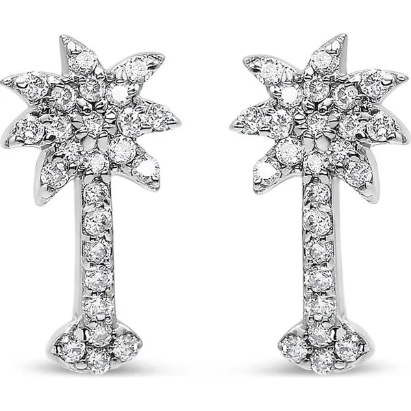 HAUS OF BRILLIANCE 14k Gold 1/4 Ct Diamond Palm Tree Stud Earrings - White