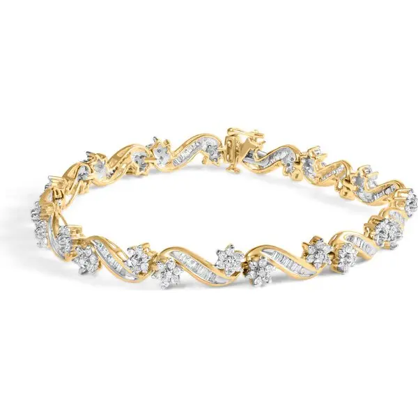 HAUS OF BRILLIANCE 10k Gold 3.00 Cttw Diamond Floral Link 7.25" Bracelet - Yellow