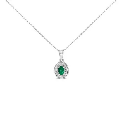 HAUS OF BRILLIANCE 14k Gold Emerald And Diamond Halo Pendant Necklace - White