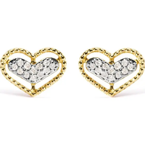 HAUS OF BRILLIANCE 10k Gold 1/10 Cttw Diamond Heart Stud Earrings - Yellow