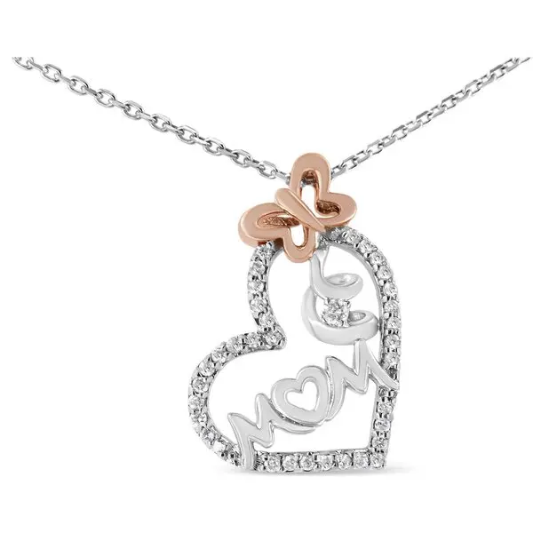 HAUS OF BRILLIANCE 925 Sterling Silver Diamond "mom" Heart Pendant Necklace - White