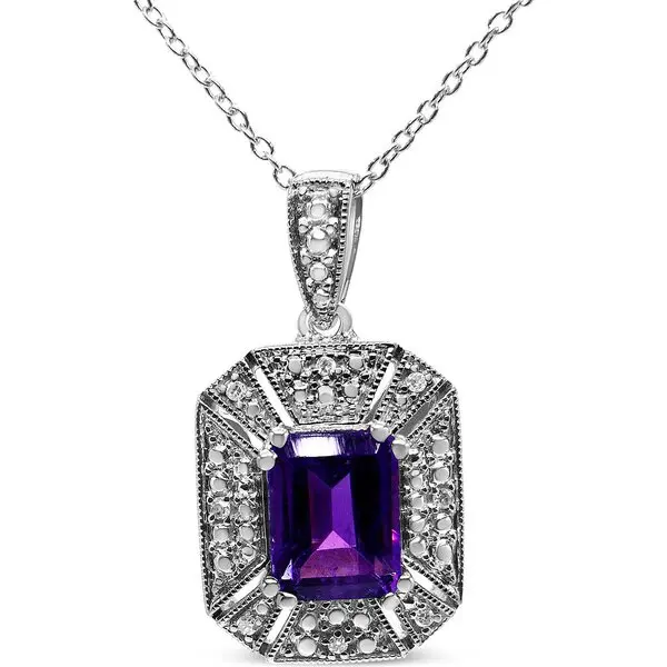 HAUS OF BRILLIANCE Silver Amethyst And Diamond Accent Pendant Necklace - White