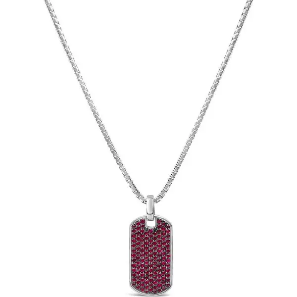 HAUS OF BRILLIANCE 925 Sterling Silver Ruby Dog Tag Pendant Necklace - White