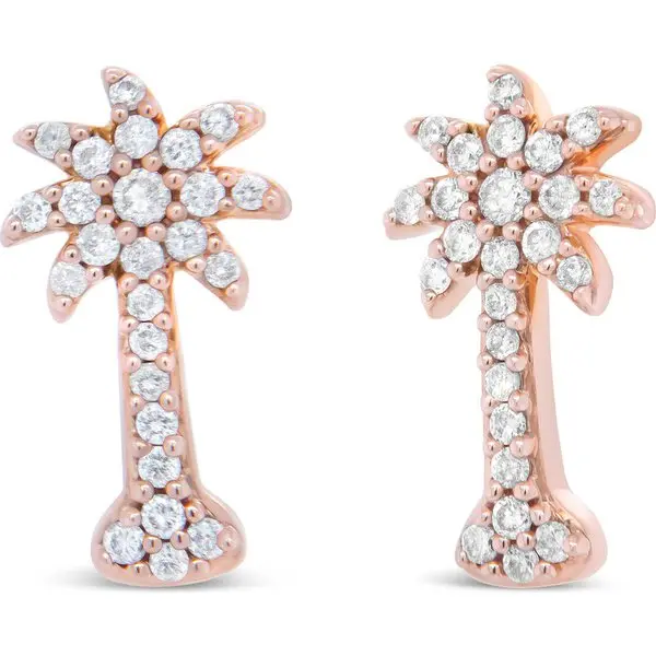 HAUS OF BRILLIANCE 10k Rose Gold 1/4 Ct Diamond Palm Tree Stud Earrings - Pink