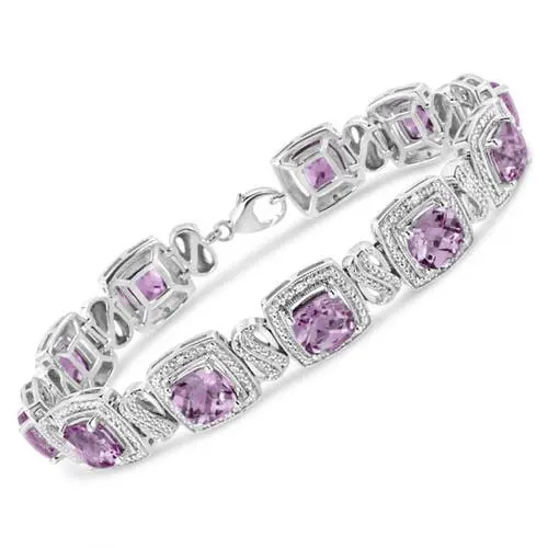 HAUS OF BRILLIANCE Silver Amethyst And Diamond Tennis Bracelet - White