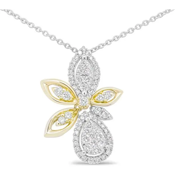 HAUS OF BRILLIANCE 14k White And Gold 5/8 Cttw Diamond Floral Pendant Necklace - Yellow