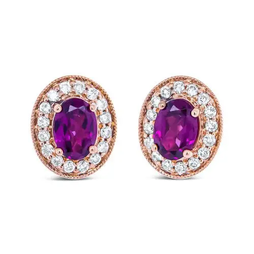 HAUS OF BRILLIANCE 14k Rose Gold Garnet And Diamond Halo Stud Earrings - Pink