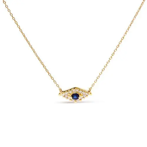 HAUS OF BRILLIANCE 10k Gold Sapphire And Diamond Evil Eye Pendant Necklace - Yellow