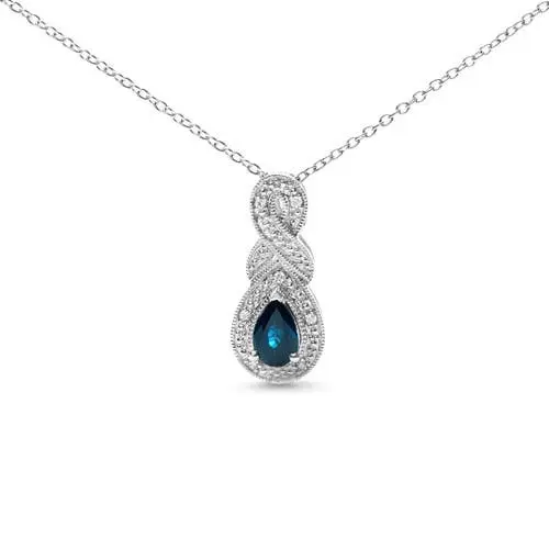 HAUS OF BRILLIANCE Silver Sapphire And Diamond Accent Infinity Drop Pendant Necklace - White