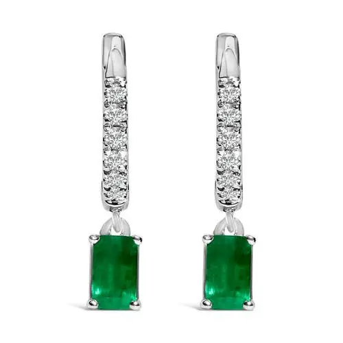 HAUS OF BRILLIANCE 10k Gold Emerald And Diamond Drop Earrings - White