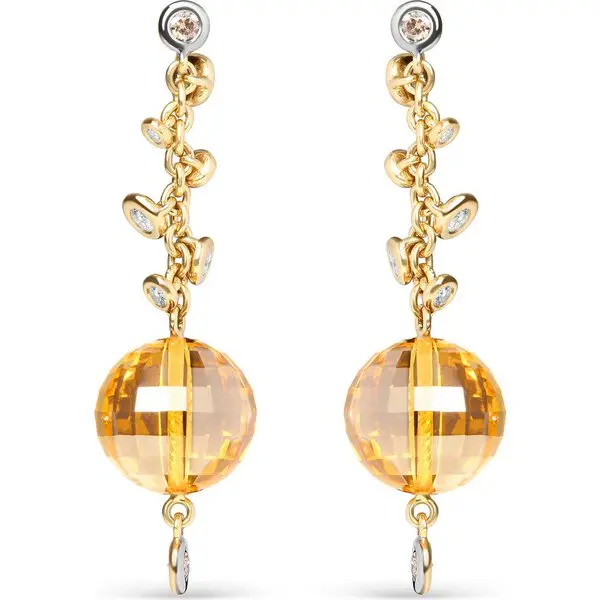 HAUS OF BRILLIANCE 18k Gold Diamond And Citrine Dangle Earrings - Yellow