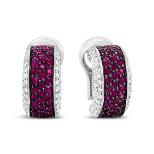 HAUS OF BRILLIANCE 18k Gold, Diamond, And Ruby Huggie Hoop Earrings - White