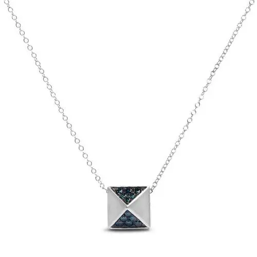 HAUS OF BRILLIANCE 14k Gold 1/4 Cttw Treated Blue Diamond Pyramid Pendant Necklace - White