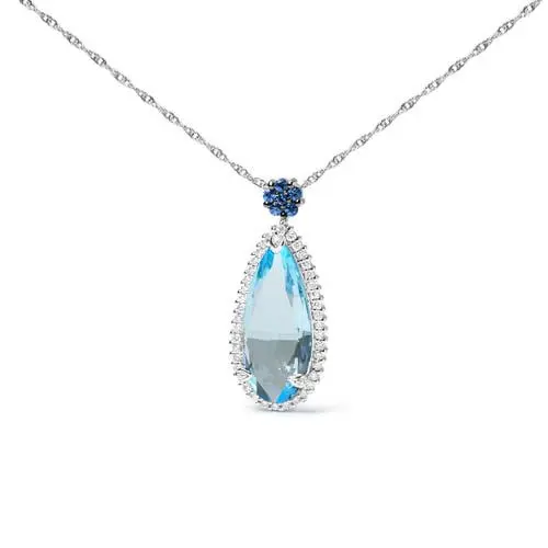 HAUS OF BRILLIANCE 18k Gold Diamond, Topaz, And Sapphire Pendant Necklace - White