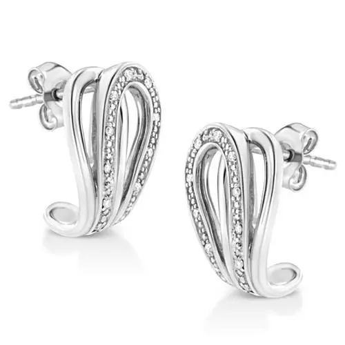 HAUS OF BRILLIANCE Silver Pave-set Diamond Horseshoe Hoop Earrings