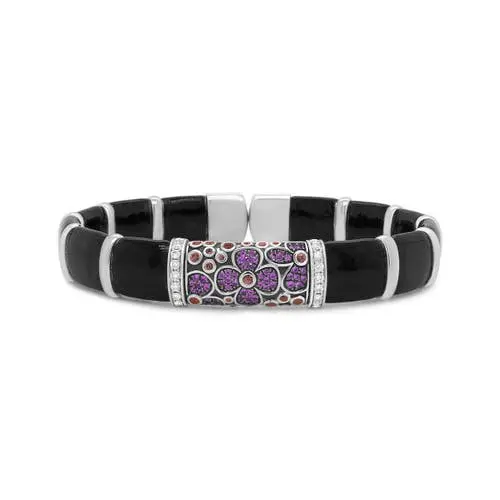 HAUS OF BRILLIANCE Silver Enamel, Diamond And Sapphire Bangle Bracelet - White