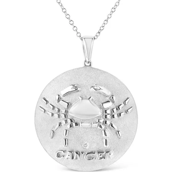 HAUS OF BRILLIANCE Silver Cancer Zodiac Medallion Pendant Necklace - White