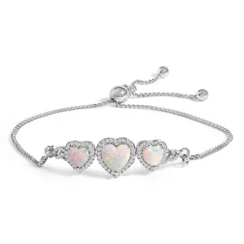 HAUS OF BRILLIANCE 925 Sterling Silver Opal And Sapphire Bolo Bracelet - White