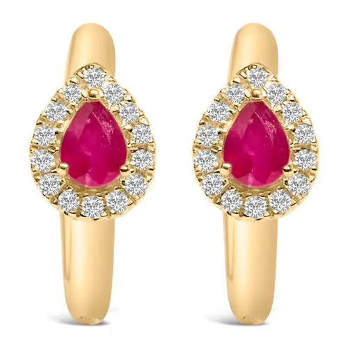 HAUS OF BRILLIANCE 10k Gold Ruby And Diamond Huggie Earrings - Yellow