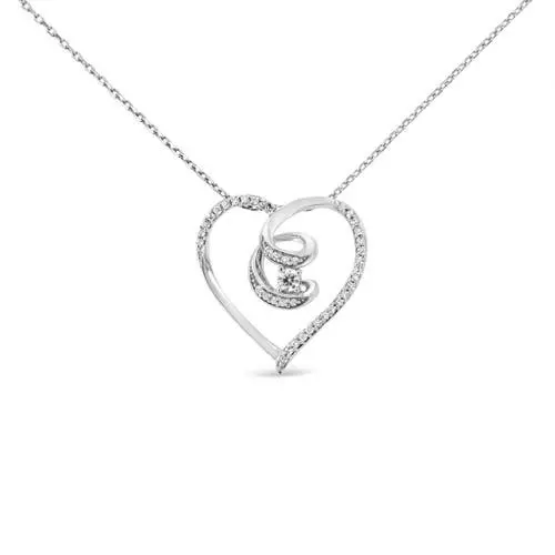 HAUS OF BRILLIANCE Silver 1/4 Cttw Diamond Open Heart Pendant Necklace - White