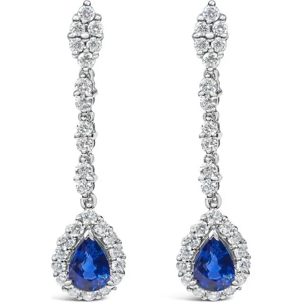 HAUS OF BRILLIANCE 18k Gold Diamond And Sapphire Dangle Drop Earrings - White