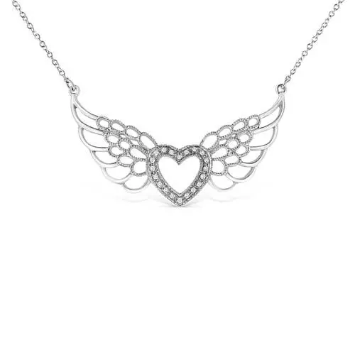 HAUS OF BRILLIANCE 925 Sterling Silver Diamond Accent Fairy Wing Heart Pendant Necklace - White