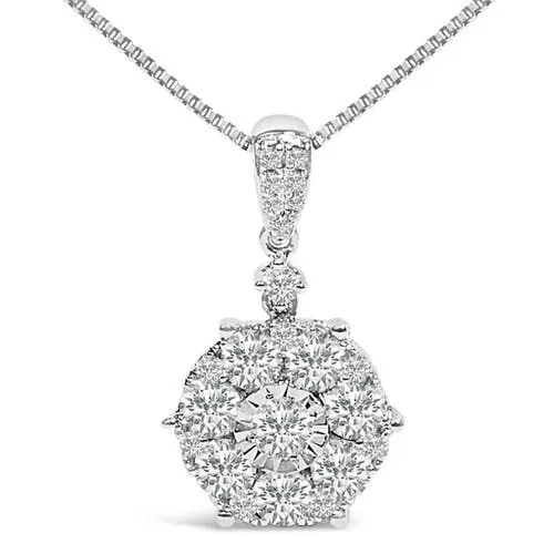 HAUS OF BRILLIANCE 14k Gold 1 1/5 Cttw Diamond Composite Cluster Pendant Necklace - White