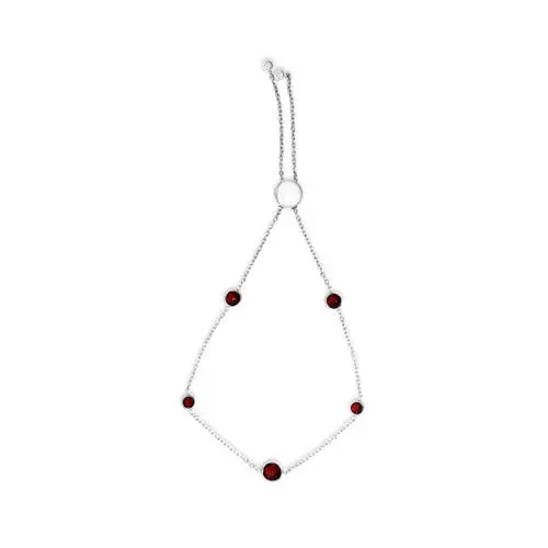 HAUS OF BRILLIANCE 925 Sterling Silver Garnet Bolo Bracelet - White