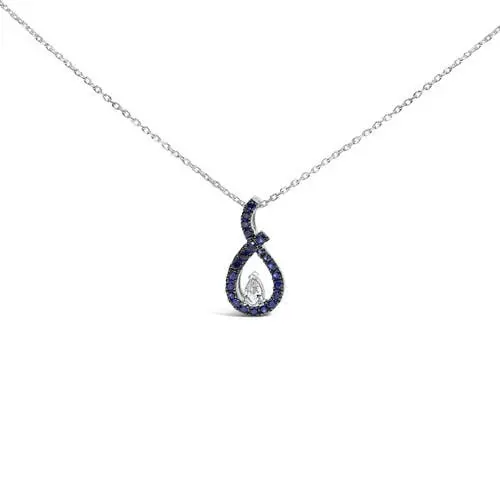 HAUS OF BRILLIANCE 925 Sterling Silver Pear-cut Sapphire Pendant Necklace - White
