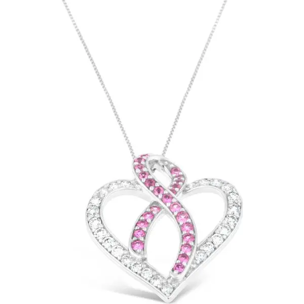 HAUS OF BRILLIANCE 14k Gold, Diamond, And Pink Sapphire Gemstone Heart Pendant Necklace - White
