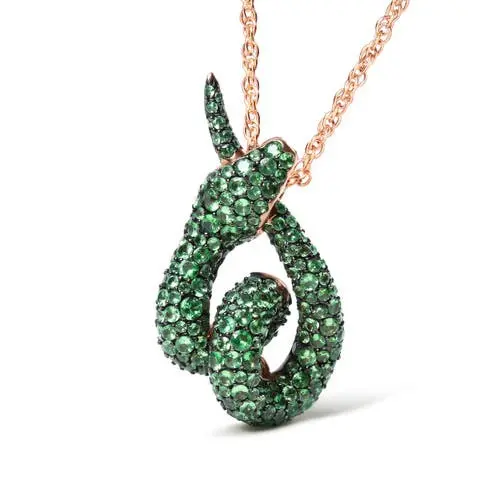 HAUS OF BRILLIANCE 18k Rose Gold Tsavorite Gemstone Snake Pendant Necklace - Pink