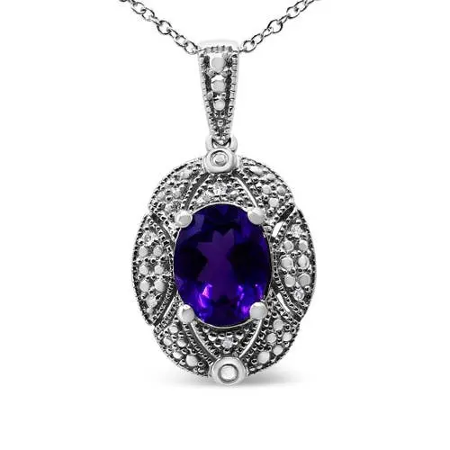 HAUS OF BRILLIANCE Silver Diamond Accent And Amethyst Gemstone Pendant Necklace - White