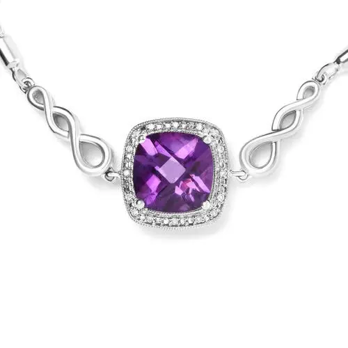 HAUS OF BRILLIANCE Silver Amethyst & Diamond Bolo Bracelet