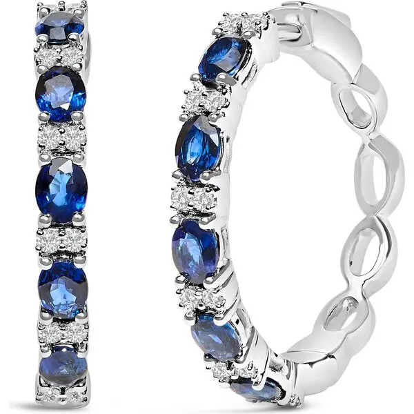 HAUS OF BRILLIANCE 14k Gold Sapphire And Diamond Hoop Earrings - White