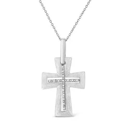 HAUS OF BRILLIANCE 925 Sterling Silver Diamond Accent Cross Pendant Necklace - White
