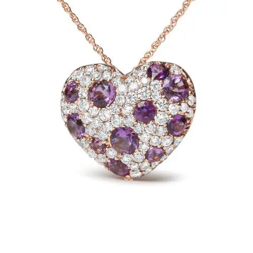 HAUS OF BRILLIANCE 3/4 Cttw Diamond And Amethyst Heart Shape Pendant Necklace - Pink