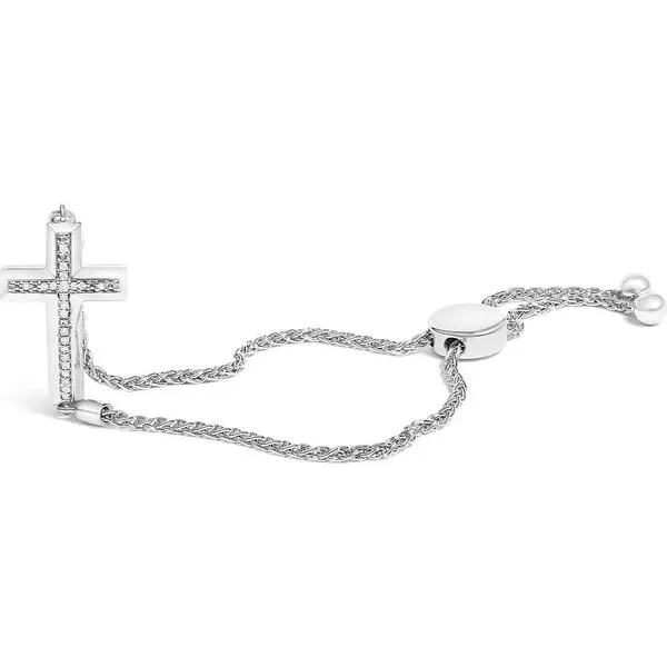 HAUS OF BRILLIANCE 925 Sterling Silver Diamond Cross Bolo Bracelet - White